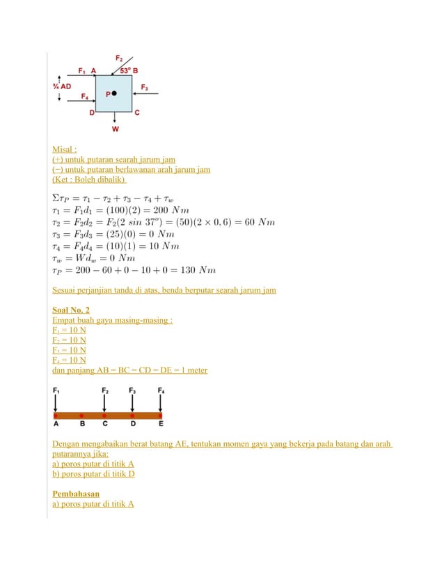 contoh soal dan pembahasan momen gaya dan momen inersia | DOC
