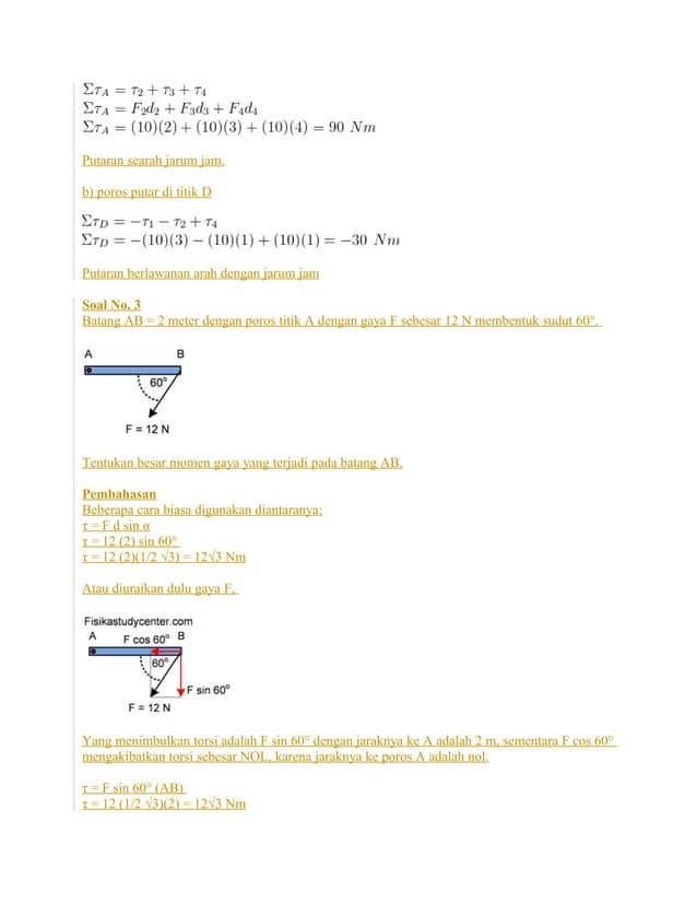 contoh soal dan pembahasan momen gaya dan momen inersia | DOC