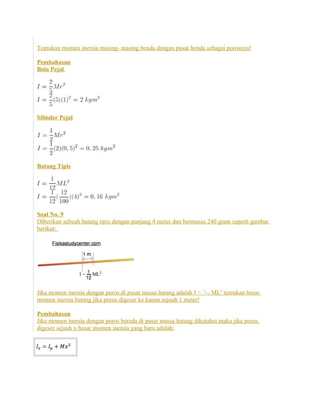 contoh soal dan pembahasan momen gaya dan momen inersia | DOC