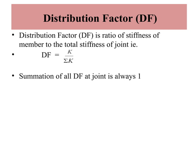 MOMENT DISTRIBUTION METHOD with Stiffness factors | PPT