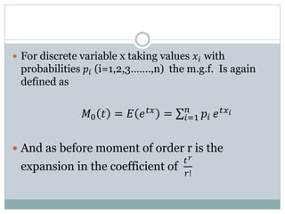 Moment generating function & bernoulli experiment | PPTX