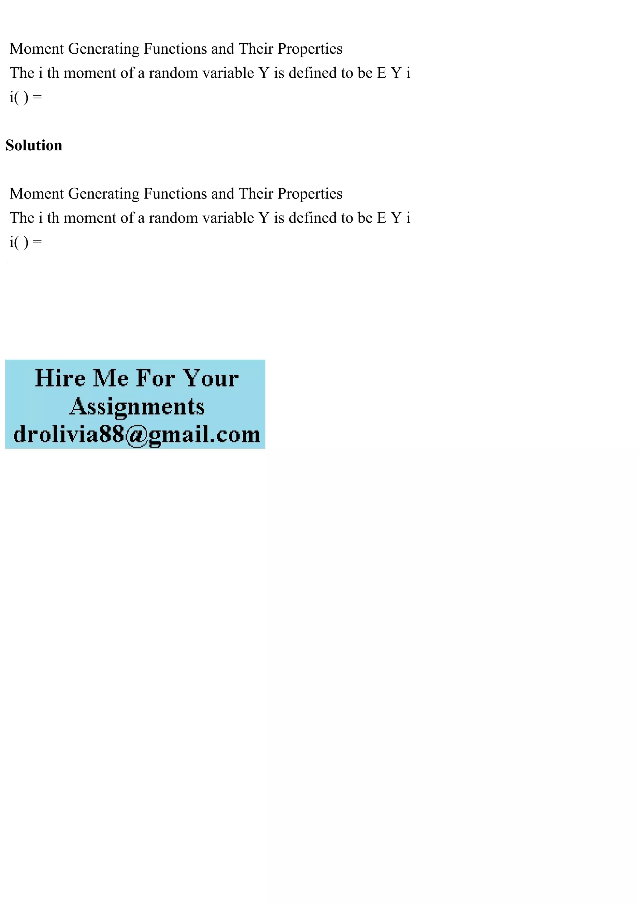 Moment Generating Functions And Their Properties The I Th Moment Pdf