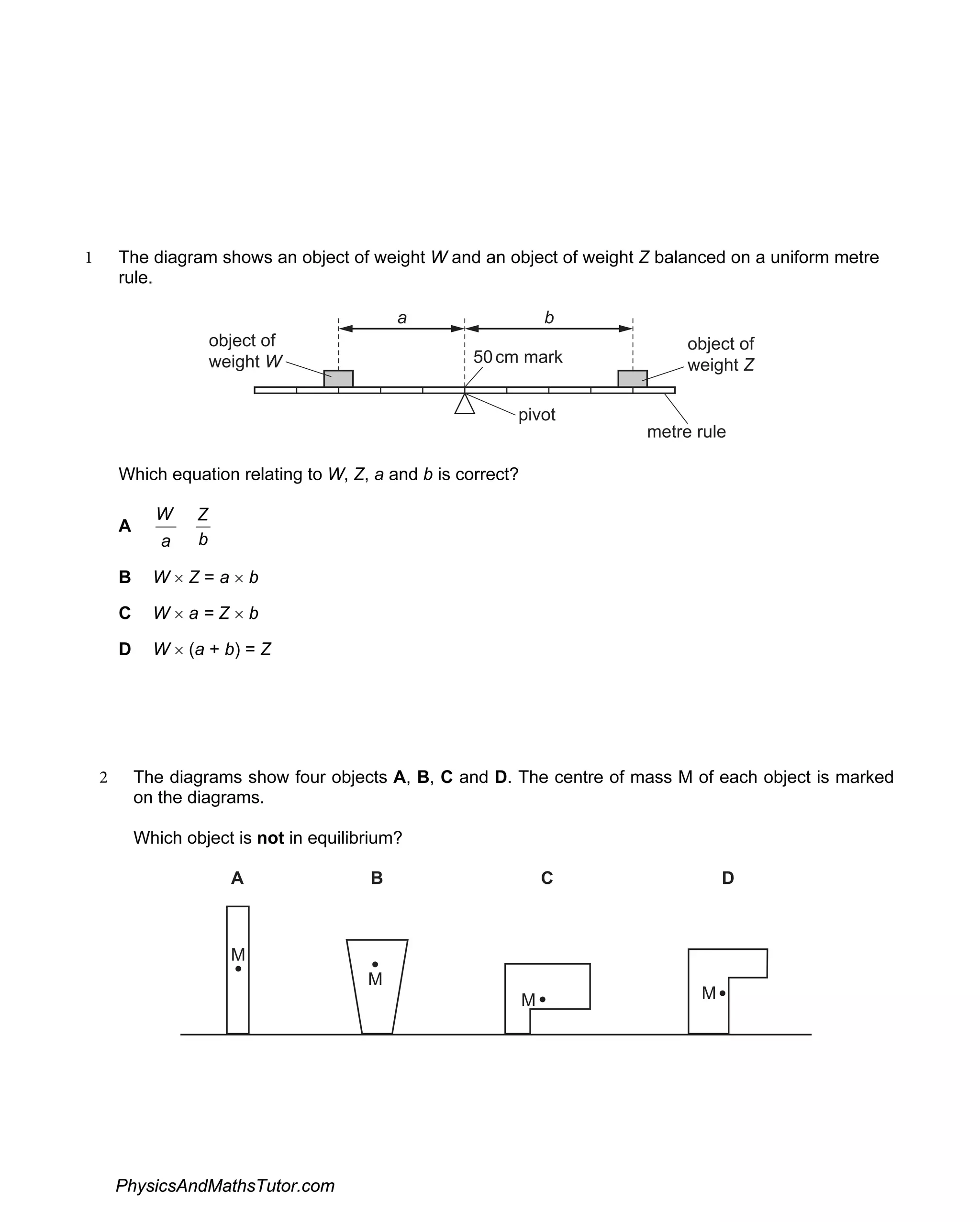 Moments & Centre of Mass (Multiple Choice) QP.pdf