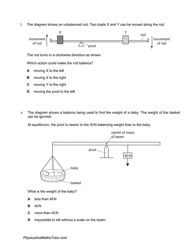 Moments & Centre of Mass (Multiple Choice) QP.pdf | Physics | Science