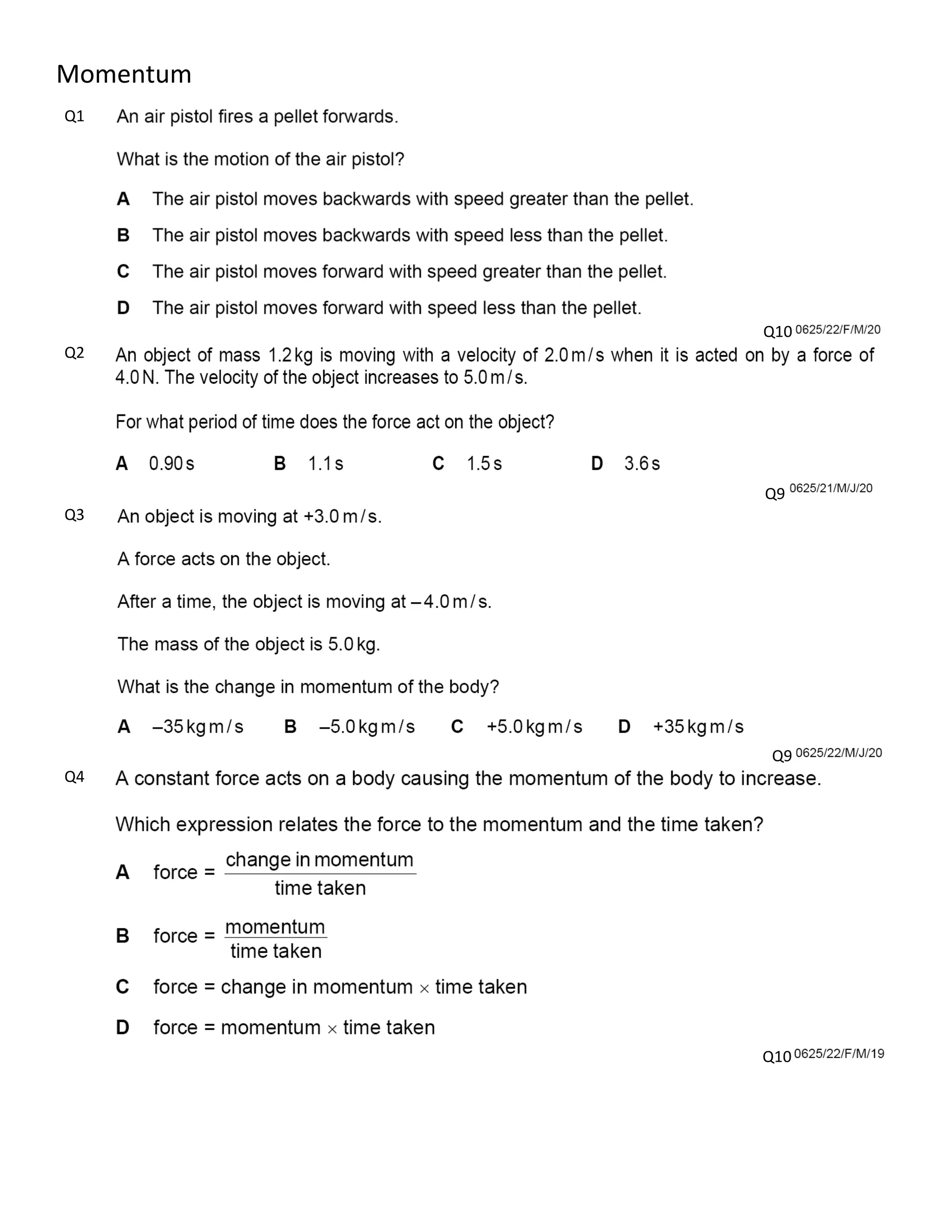 MOMENTUM IGCSE PHYSICS WORKSHEET MOMENTUM | PDF