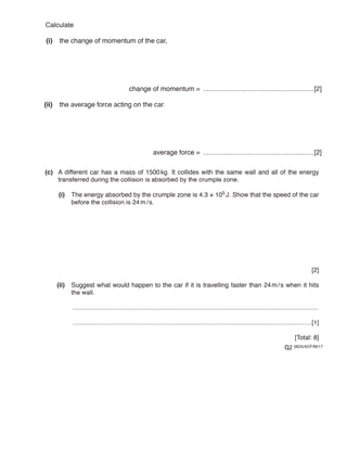 MOMENTUM IGCSE PHYSICS WORKSHEET MOMENTUM | PDF