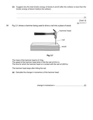 MOMENTUM IGCSE PHYSICS WORKSHEET MOMENTUM | PDF