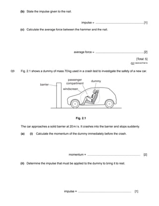 MOMENTUM IGCSE PHYSICS WORKSHEET MOMENTUM | PDF