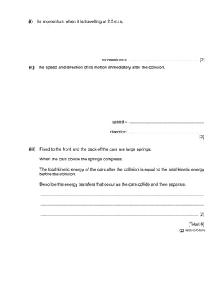 MOMENTUM IGCSE PHYSICS WORKSHEET MOMENTUM | PDF