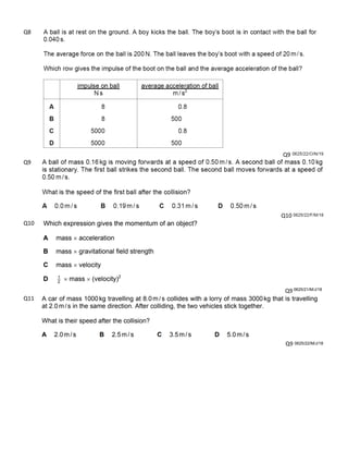 MOMENTUM IGCSE PHYSICS WORKSHEET MOMENTUM | PDF
