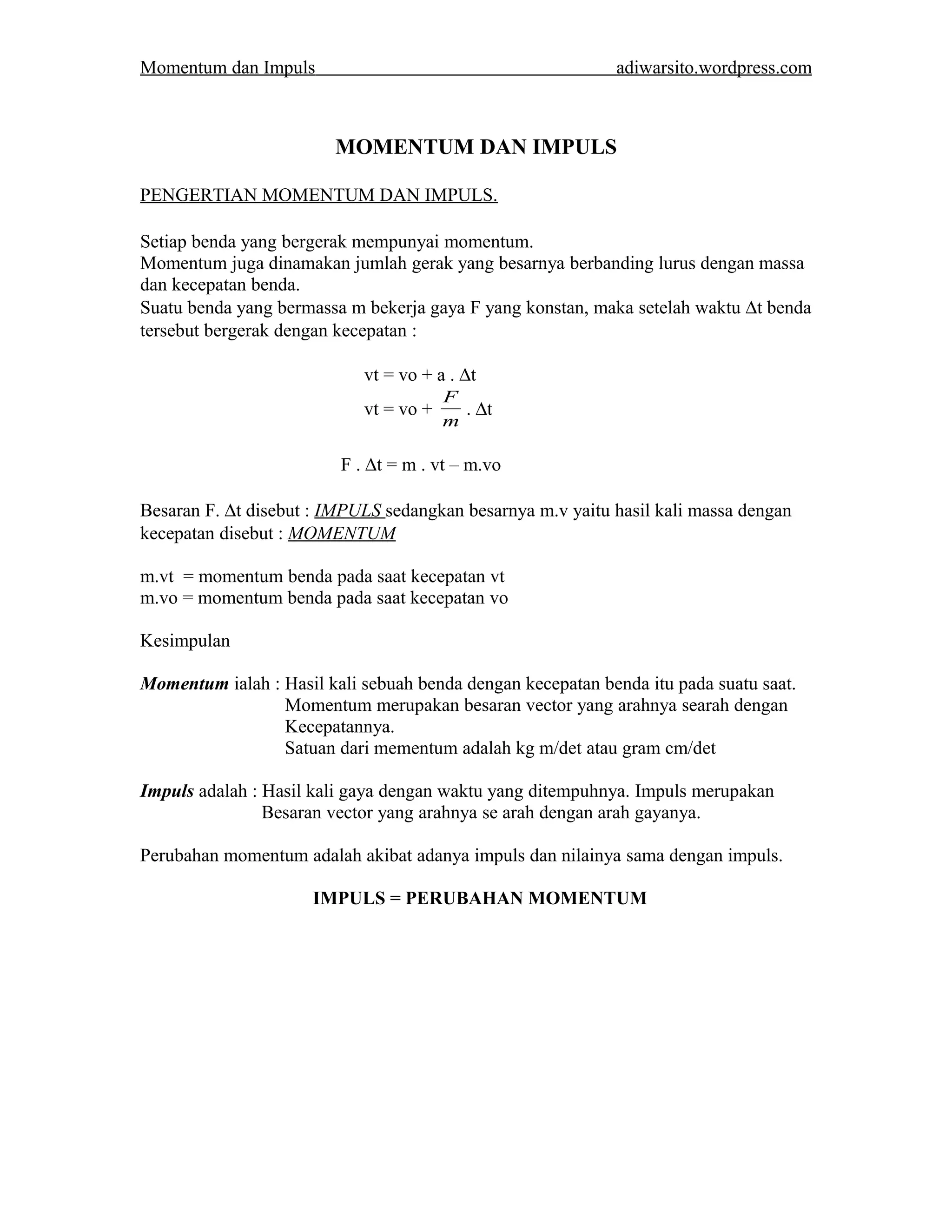 Momentum dan Impuls | PDF