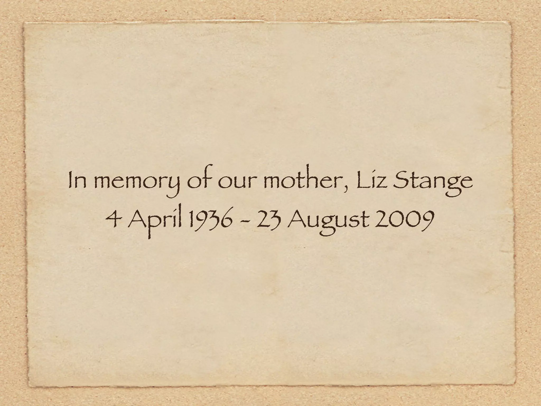Elizabeth Stange 4 April 1936 - 23 August 2009 | PDF