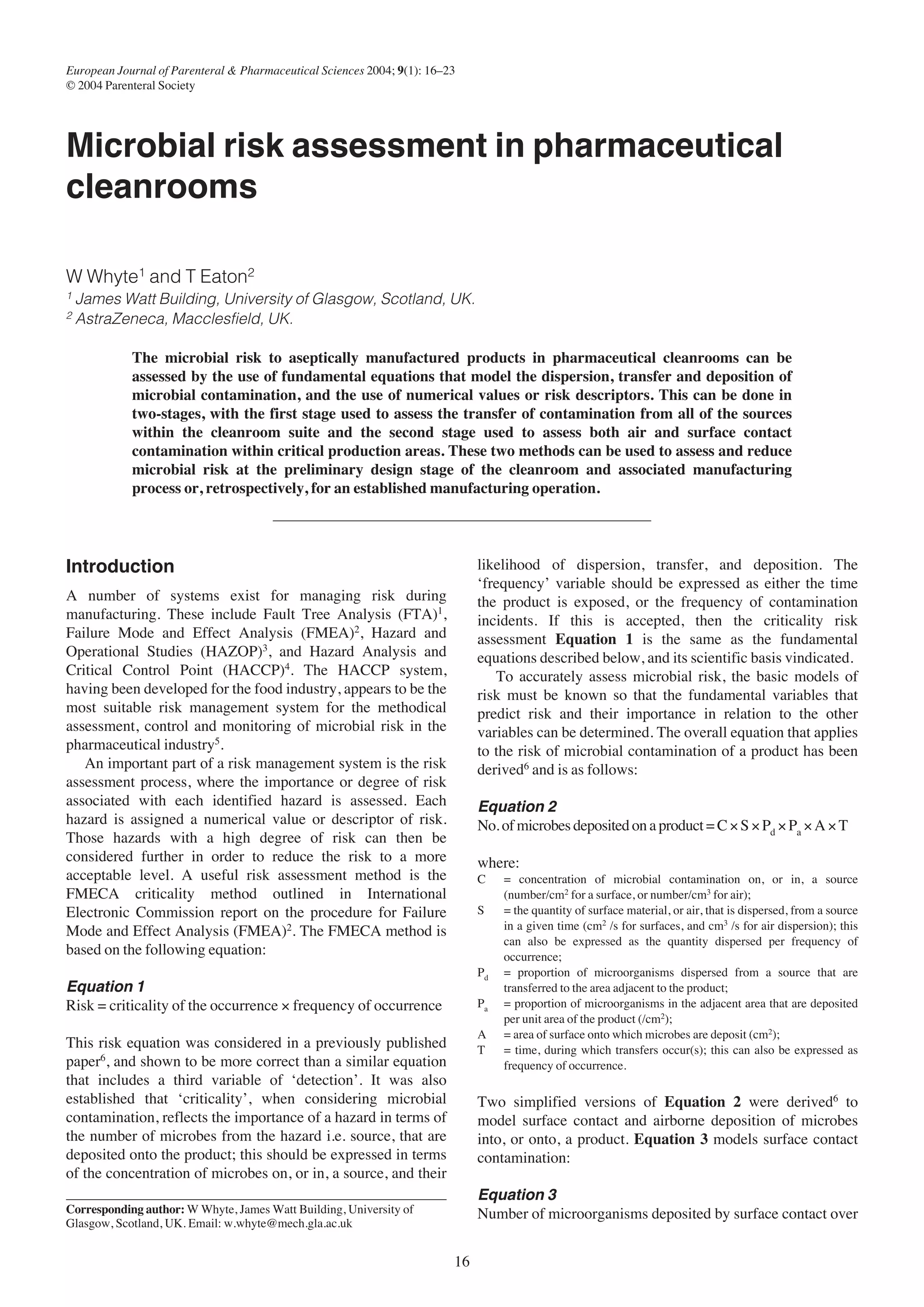microbial risk assesment in pharmaceutical cleanrooms | PDF
