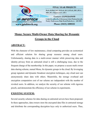 Mona secure multi owner data sharing for dynamic groups in the cloud | PDF