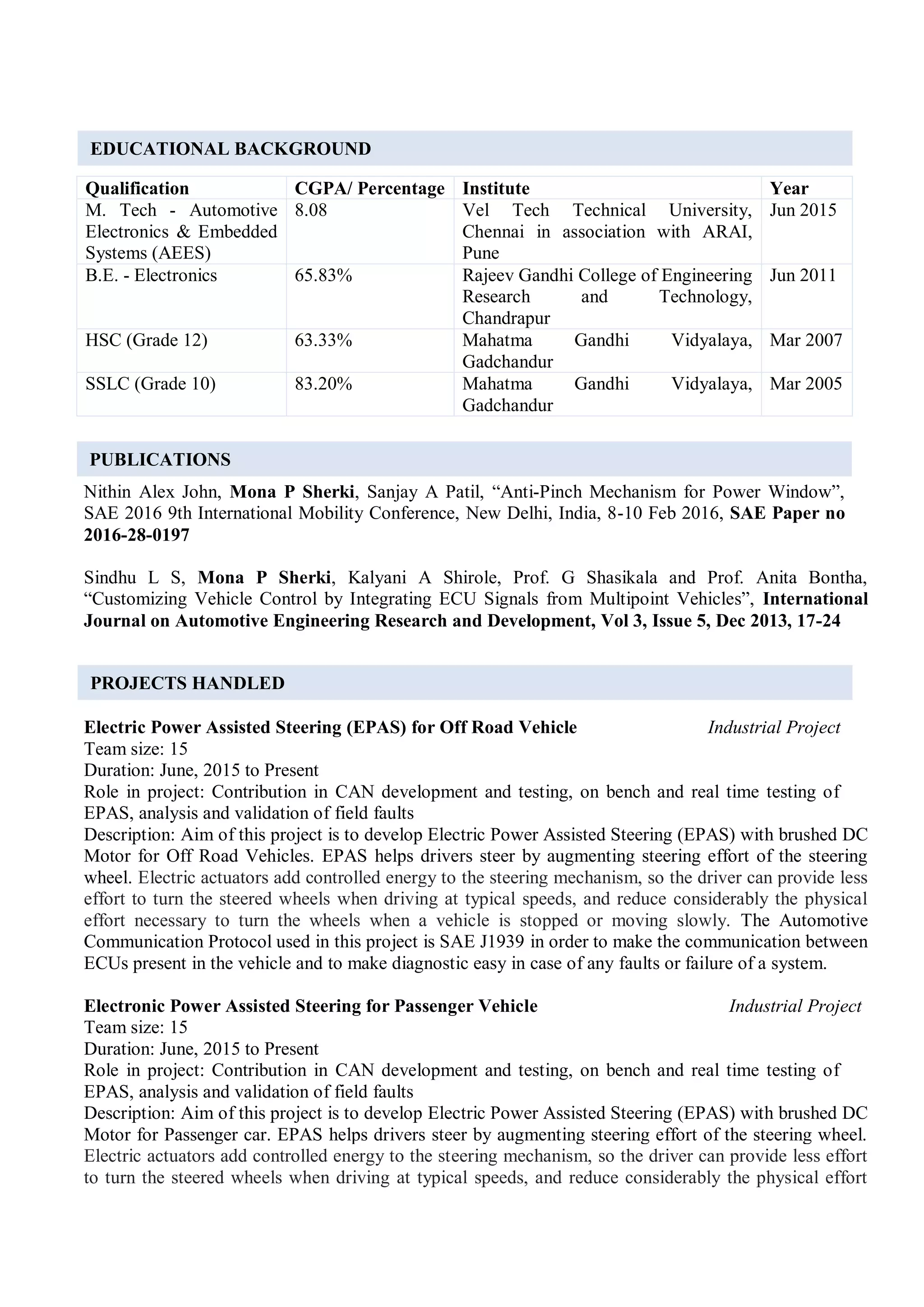 Mona sherki_Senior Engg_Automotive Electronics | PDF
