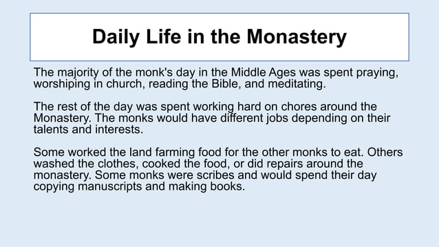 Monasteries in Middle Ages | PPTX | Christianity | Religion & Spirituality