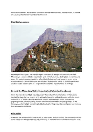 Monasteries of Spiti Spiritual Journeys in the Himalayas | PDF