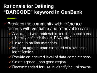 Dr Robert Hanner - Barcode Data standards for animals, plants & fungi | PPT