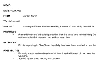 Monday Notes for 10/29/2007 | PPT