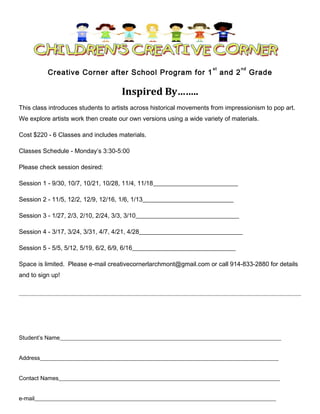 Monday Art Class Sign Up Sheet | PDF