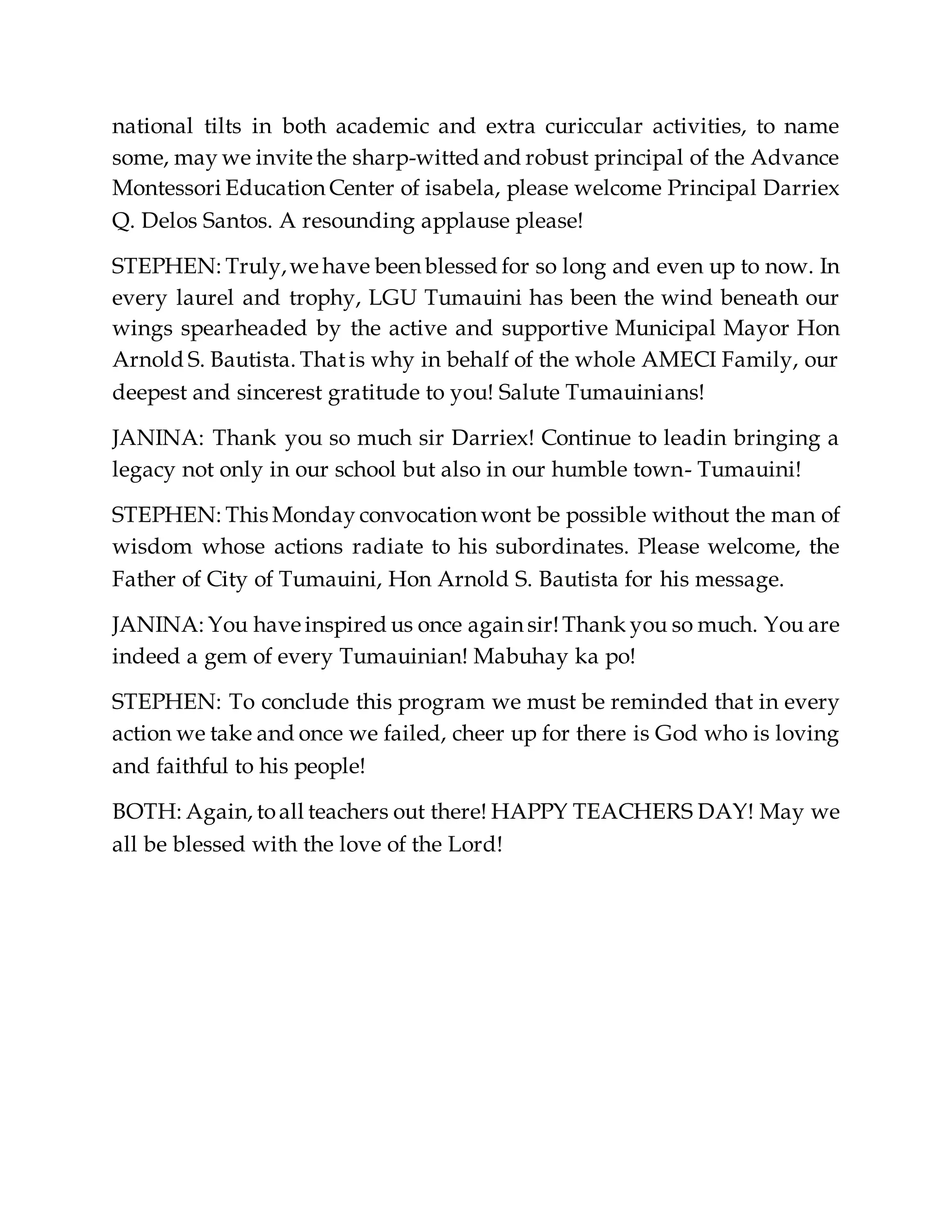 TEACHERS DAY SCRIPT convocation | DOCX