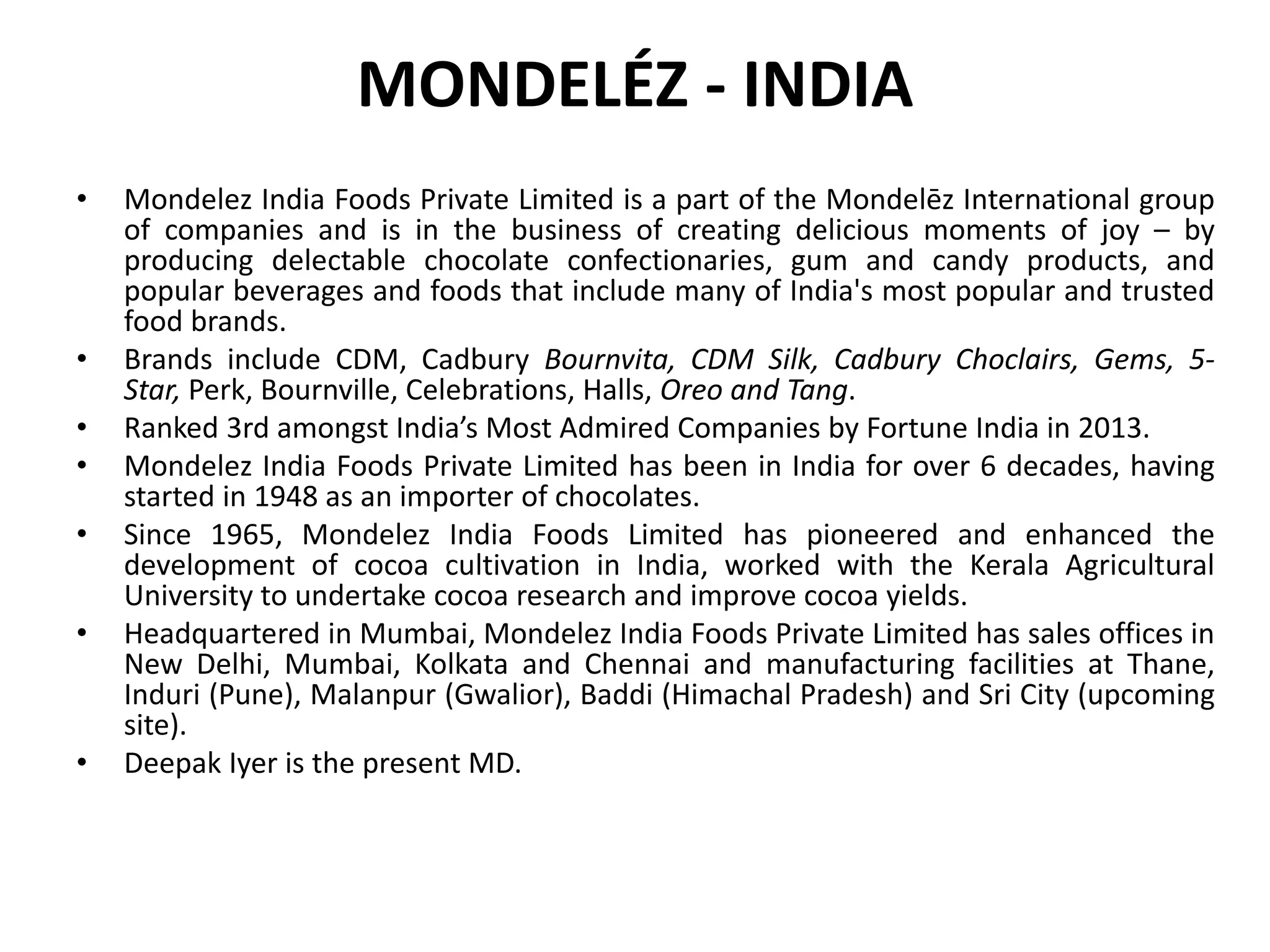 Mondelez Company Profile | PPTX
