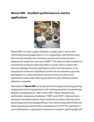 Monel 400 - Excellent performance in marine applications | DOCX ...