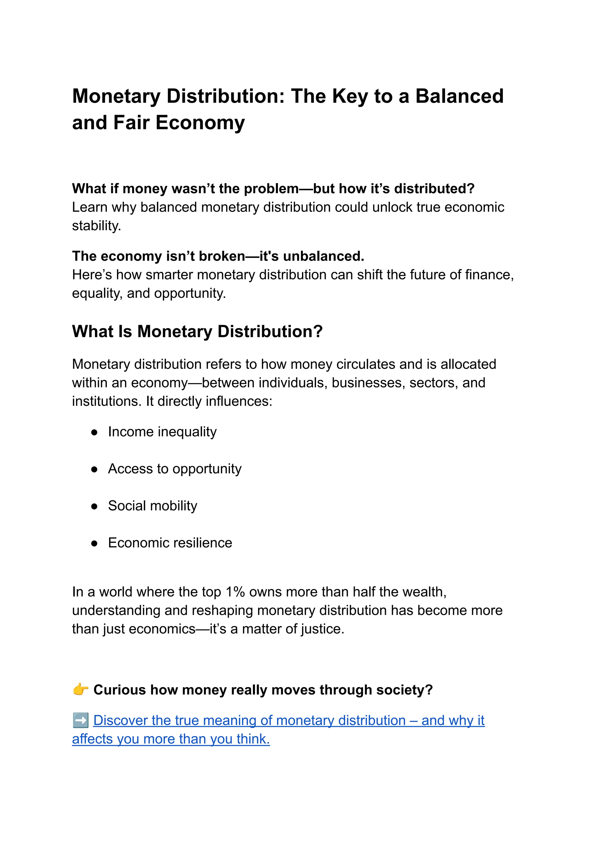 Monetary Distribution_ The Key to a Balanced and Fair Economy | PDF