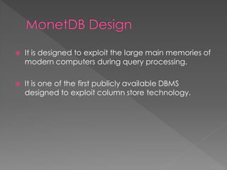 MonetDB :column-store approach in database | PDF | Databases | Computer Software and Applications