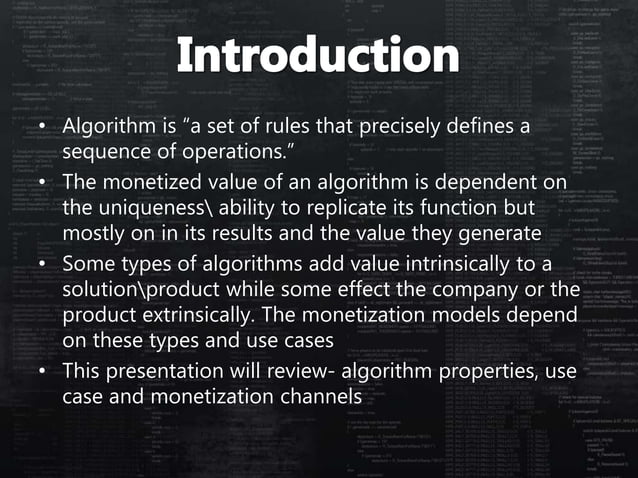 Monetization of Algorithms | PPT
