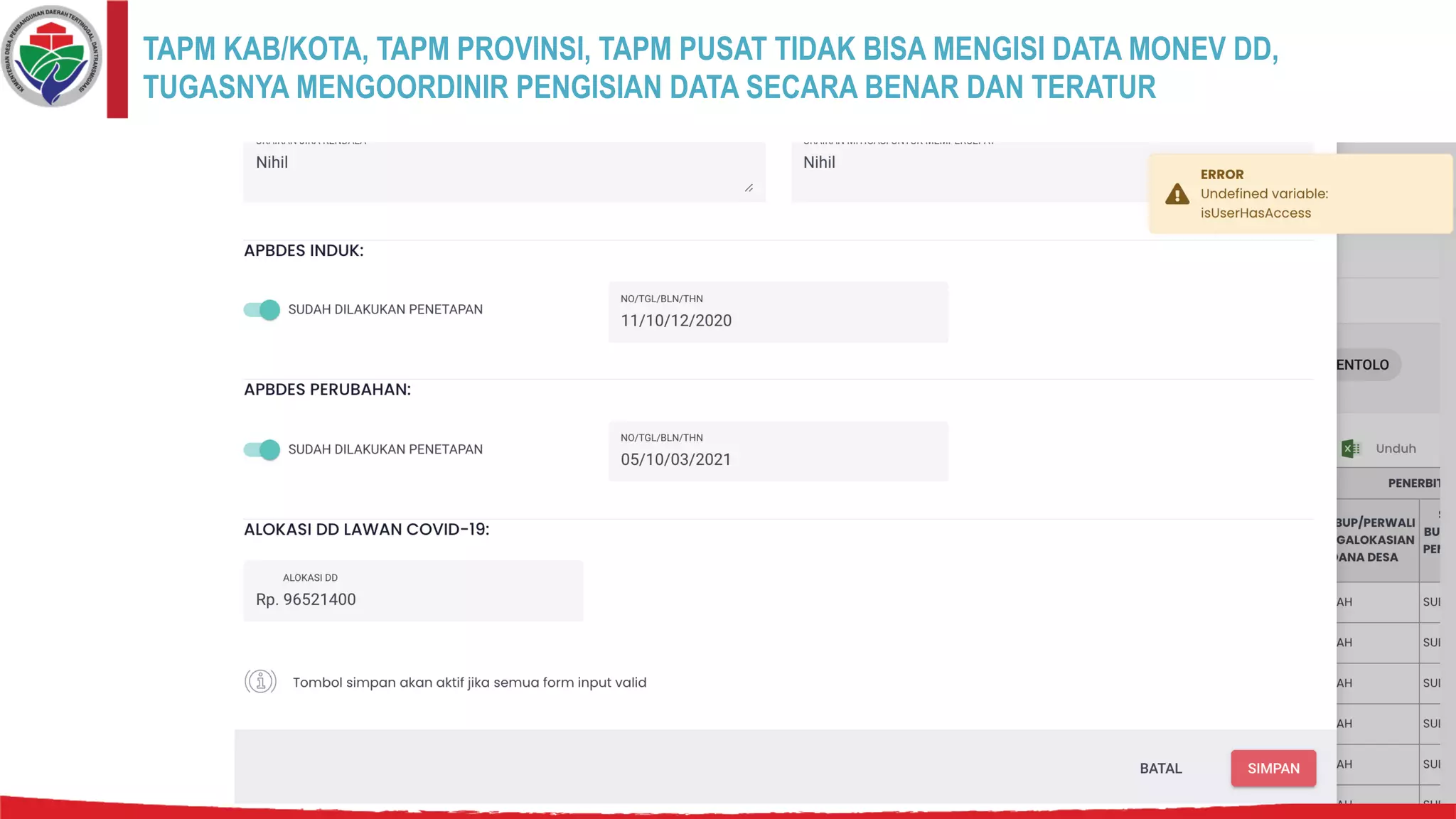 Monev Dana Desa Aplikasi Pendataan Pendamping Desa | PDF