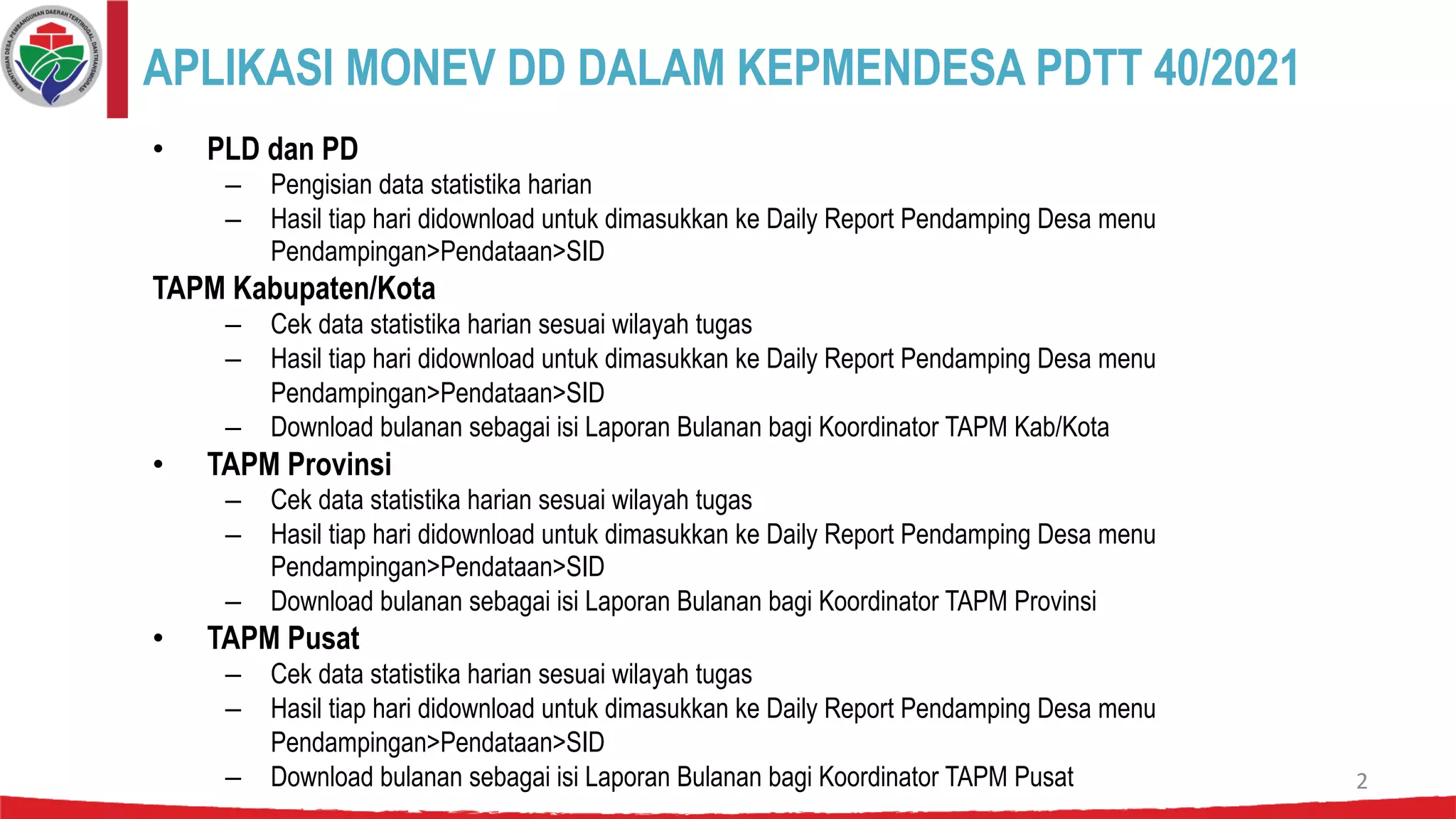 Monev Dana Desa Aplikasi Pendataan Pendamping Desa | PDF