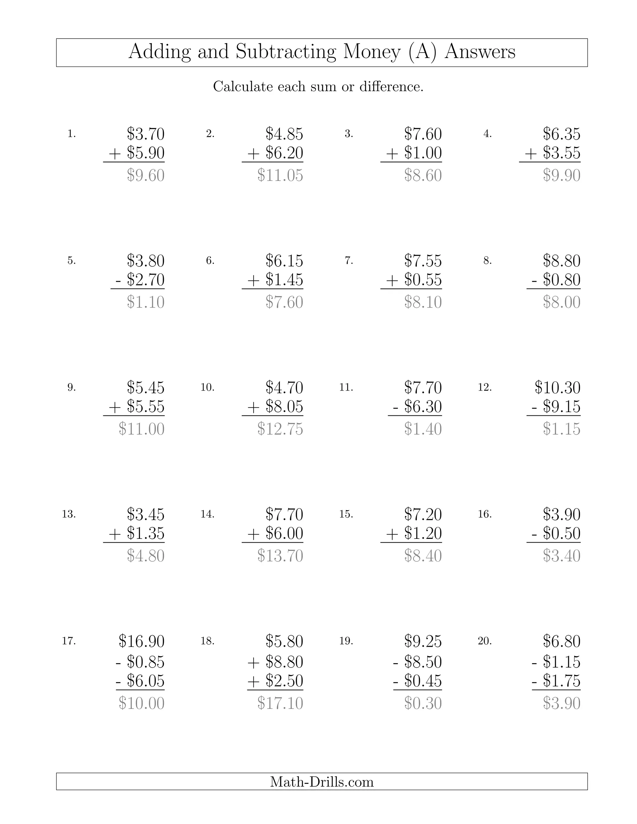 Money addsubtract to_ten_increment_dollars_05_001 | PDF