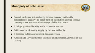 central banking and its functions | PPTX