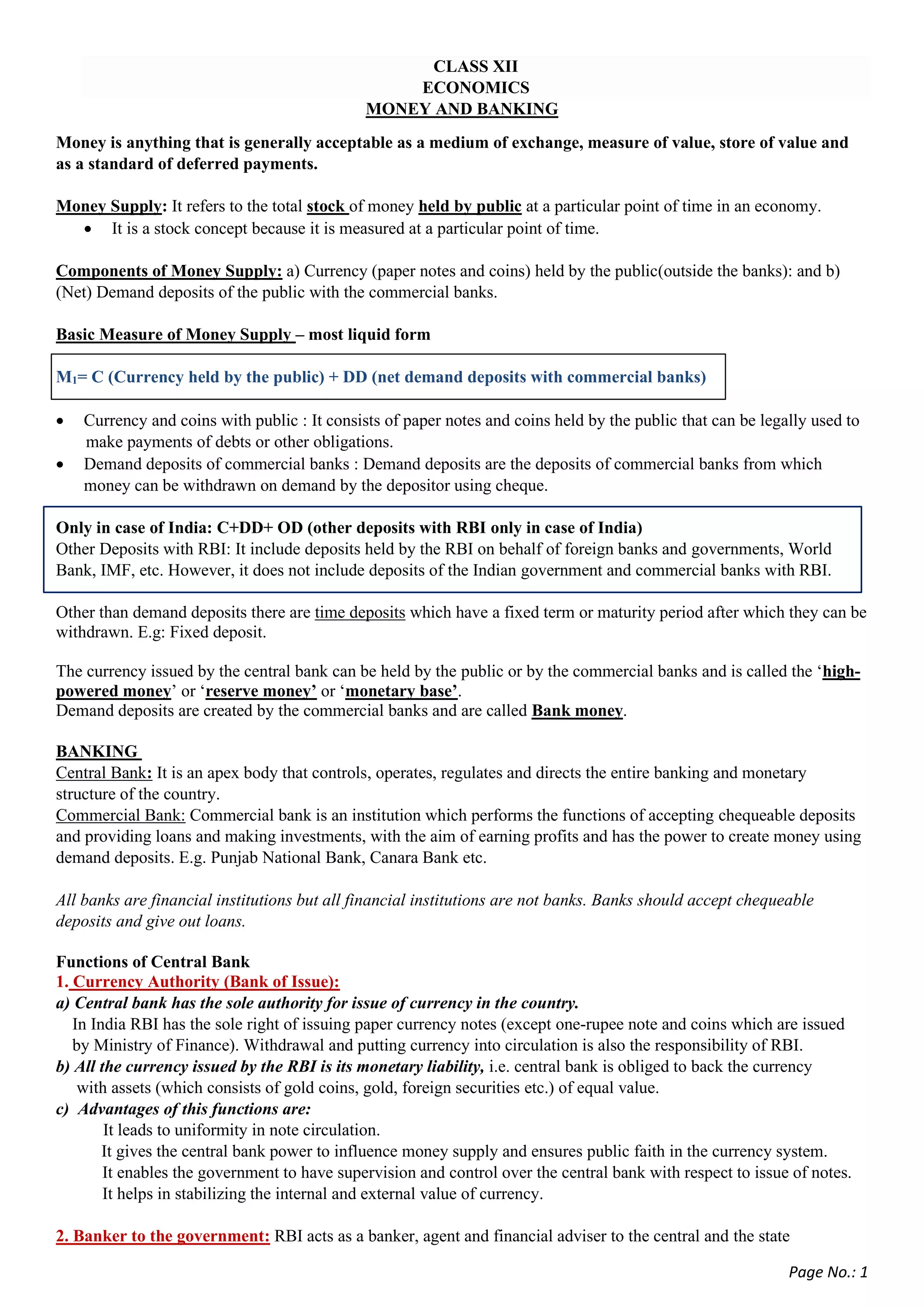 Money and banking notes | PDF