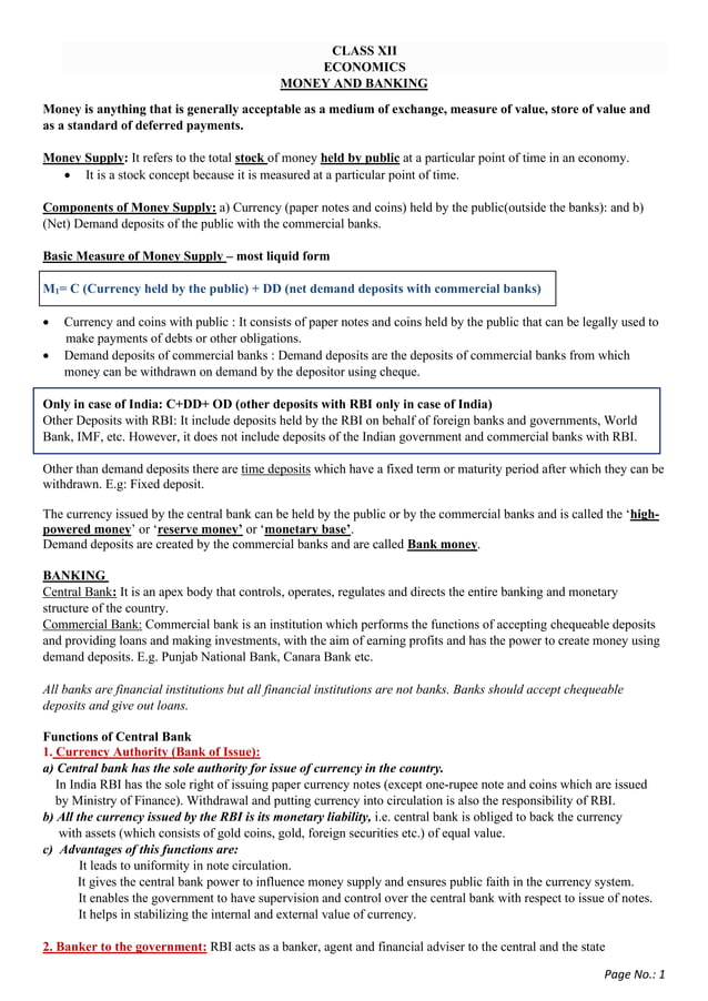 Money and banking notes | PDF