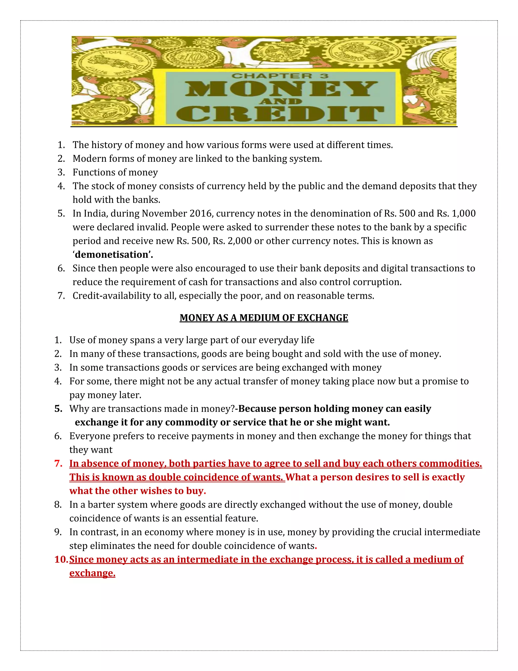 Money and credit grade 10 notes | PDF