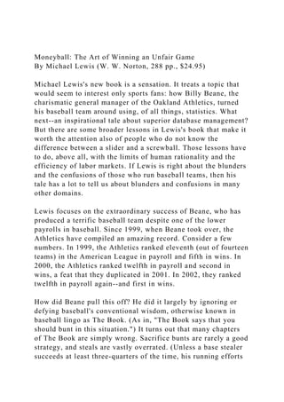 Moneyball The Art of Winning an Unfair GameBy Michael Lewis (W..docx