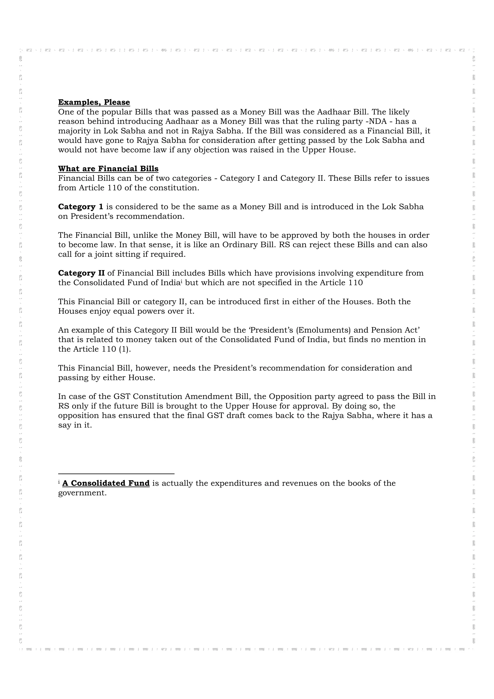 Money bill vs finance bill | PDF