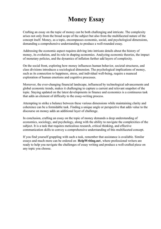 Money Essay. Western University of Health Sciences | PDF