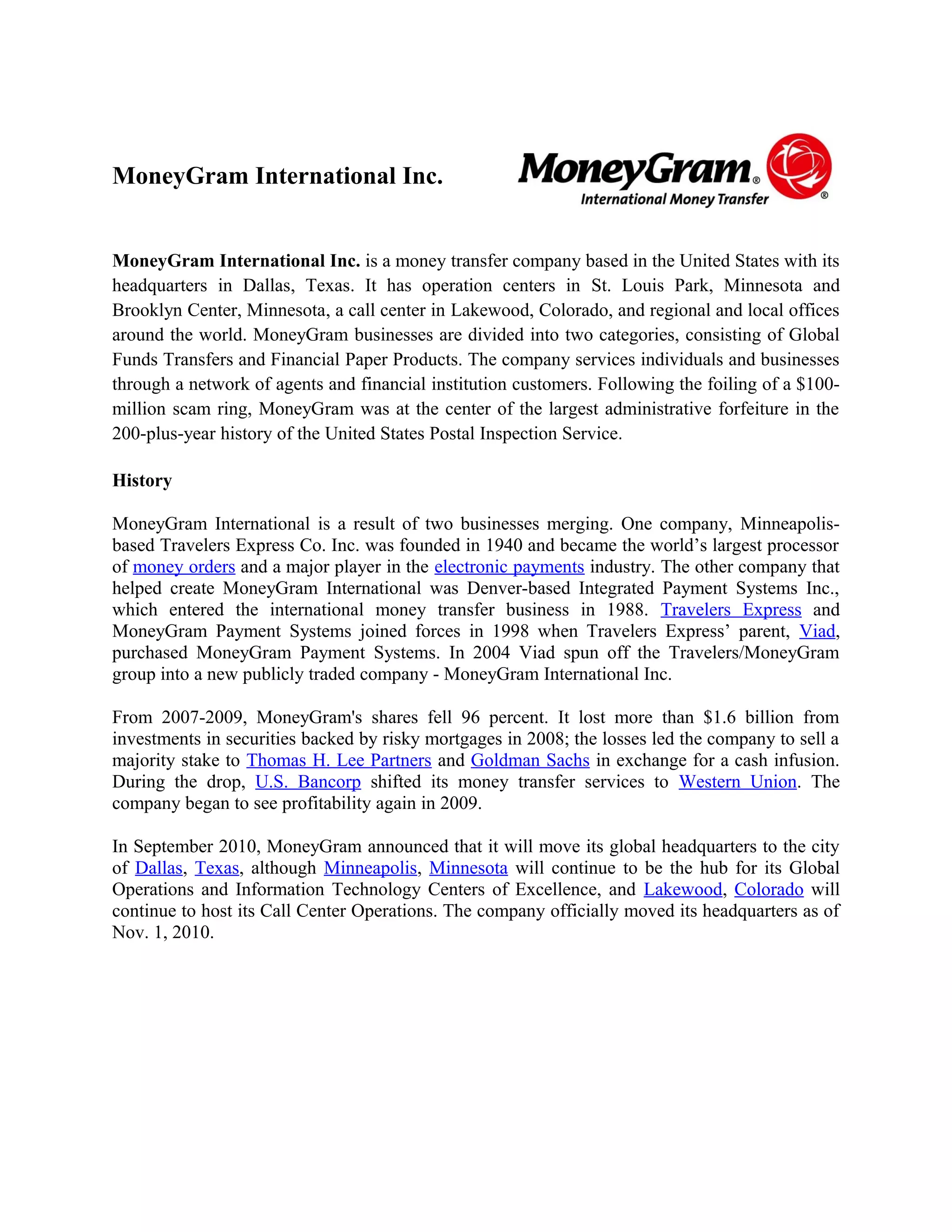 Money Gram International Inc | DOC
