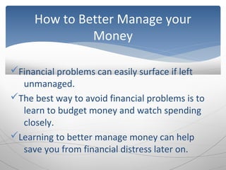 How to Best Manage your Money | ODP