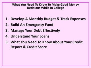 Money management for college students making money smart decisions | PPTX