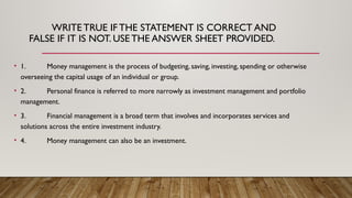 Business Finance: Personal Finance -Money management philosophies.pptx