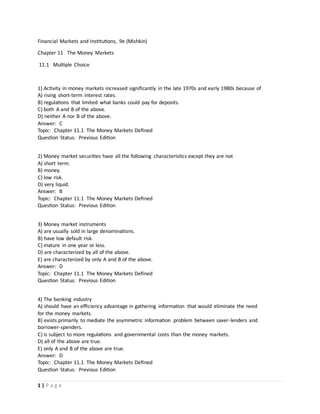 Test bank of Financial Markets and Institutions -Money Market.pdf