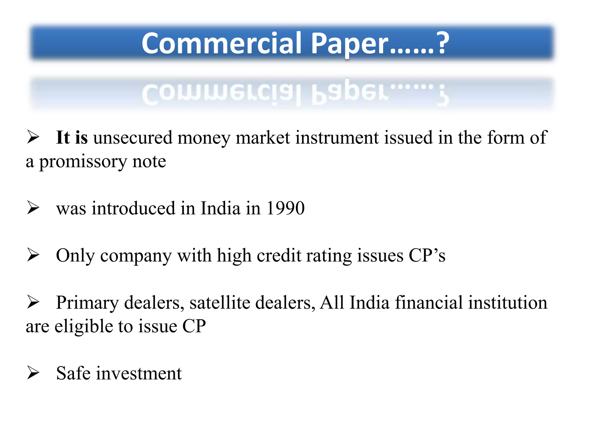 Money market instruments with examples | PPTX