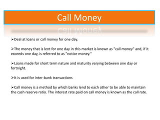 Money market instruments with examples | PPTX