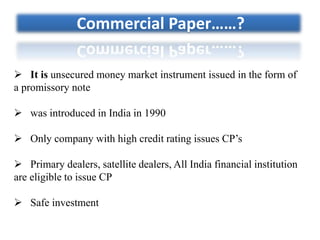 Money market instruments with examples | PPTX