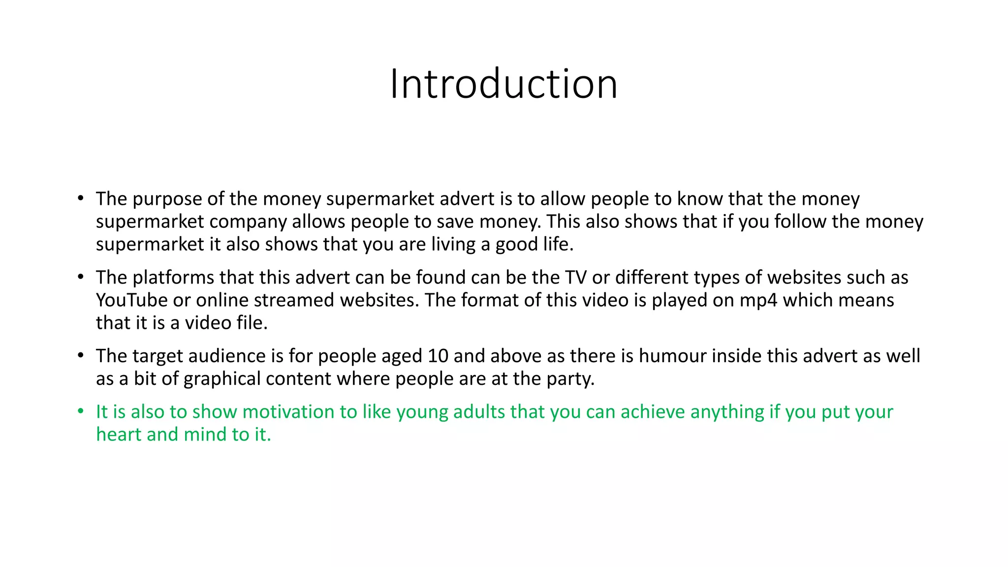 Money supermarket advert | PPTX