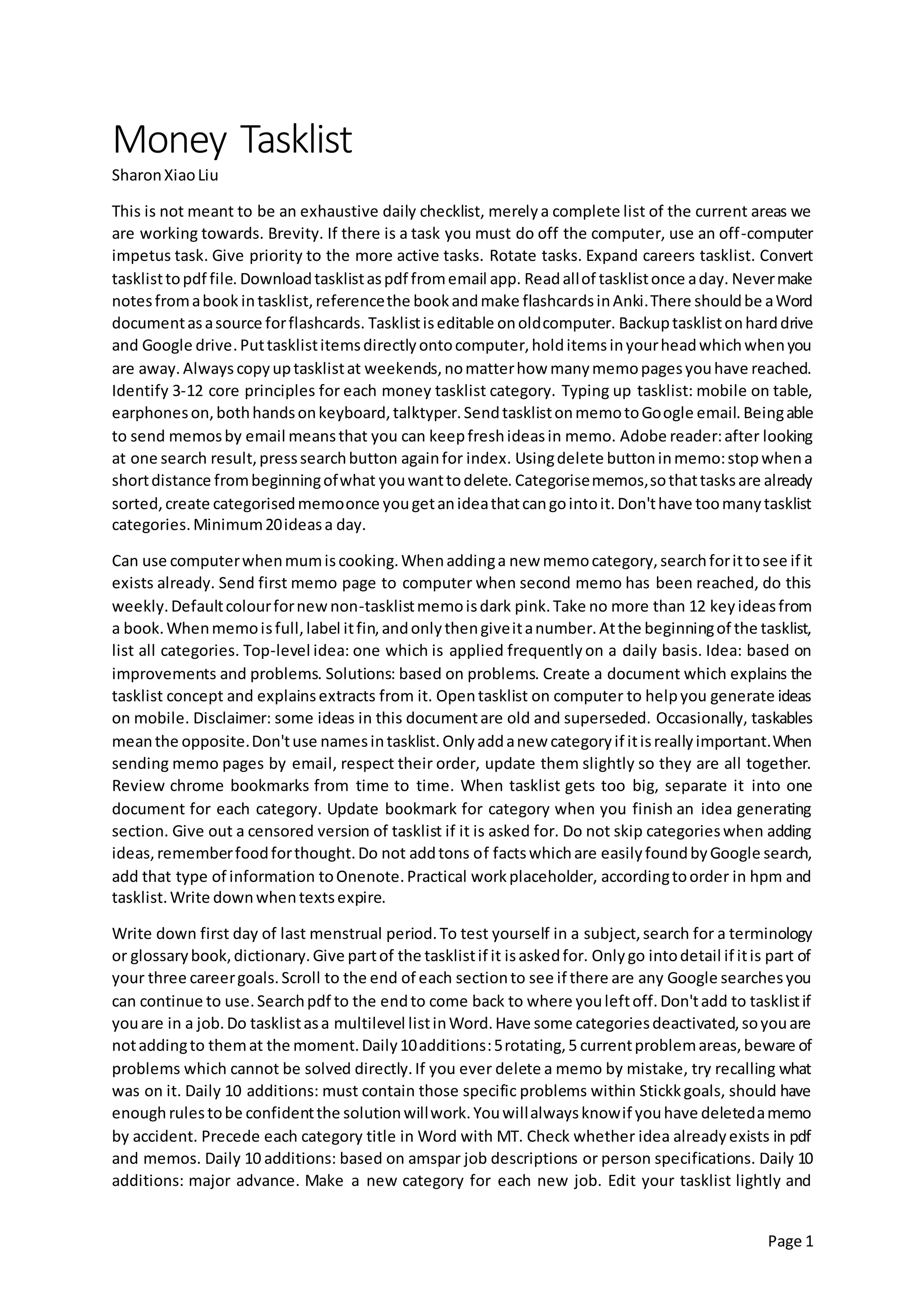 Money tasklist 20140827 | DOCX